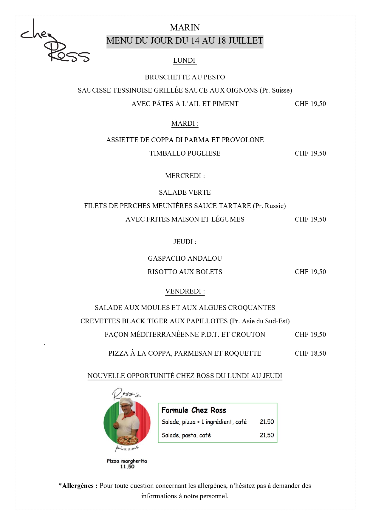 Daily Menu – La Pergola